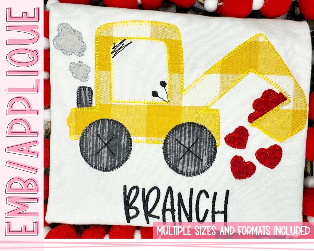 Funky Backhoe With Hearts – Blanket Stitch Embroidery Design ...