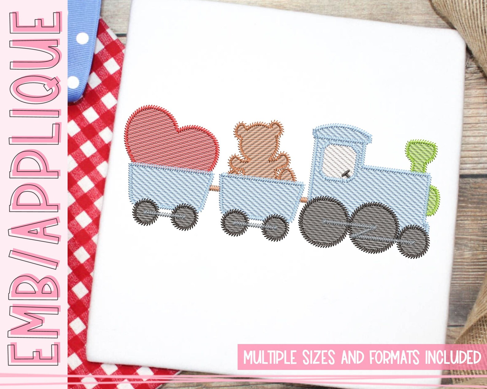 Train With Heart and Teddy Bear Sketch Embroidery Designs - Etsy