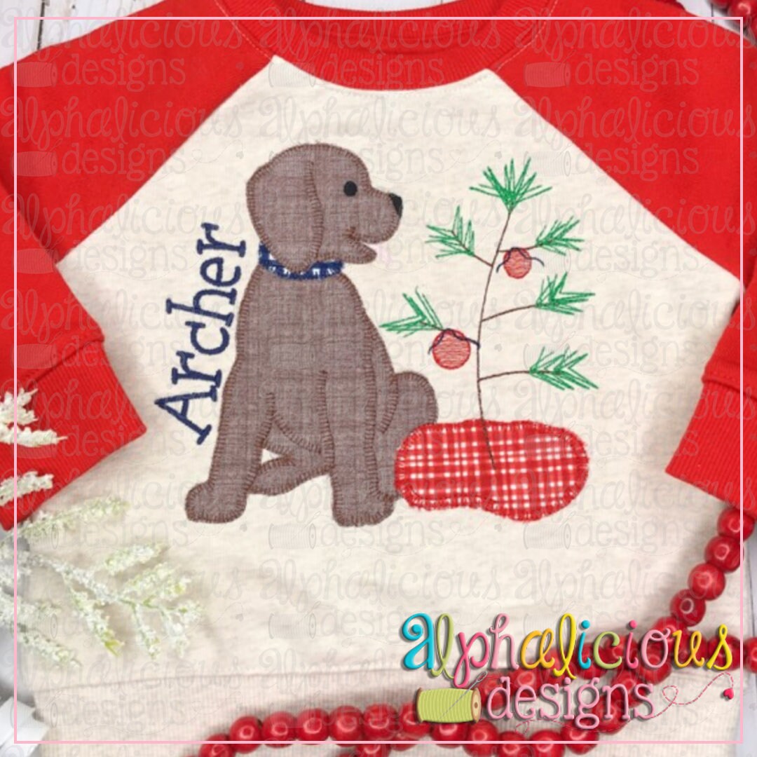Pup With Tree - Blanket Embroidery Designs - Christmas Pup Applique ...