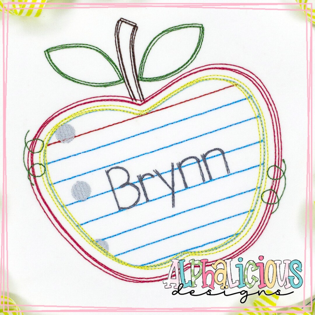 Notebook Paper Apple - Scribble - Embroidery Design - Instant Download ...