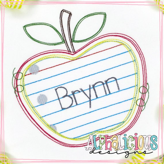 Notebook Paper Apple Scribble Embroidery Design Instant - Etsy