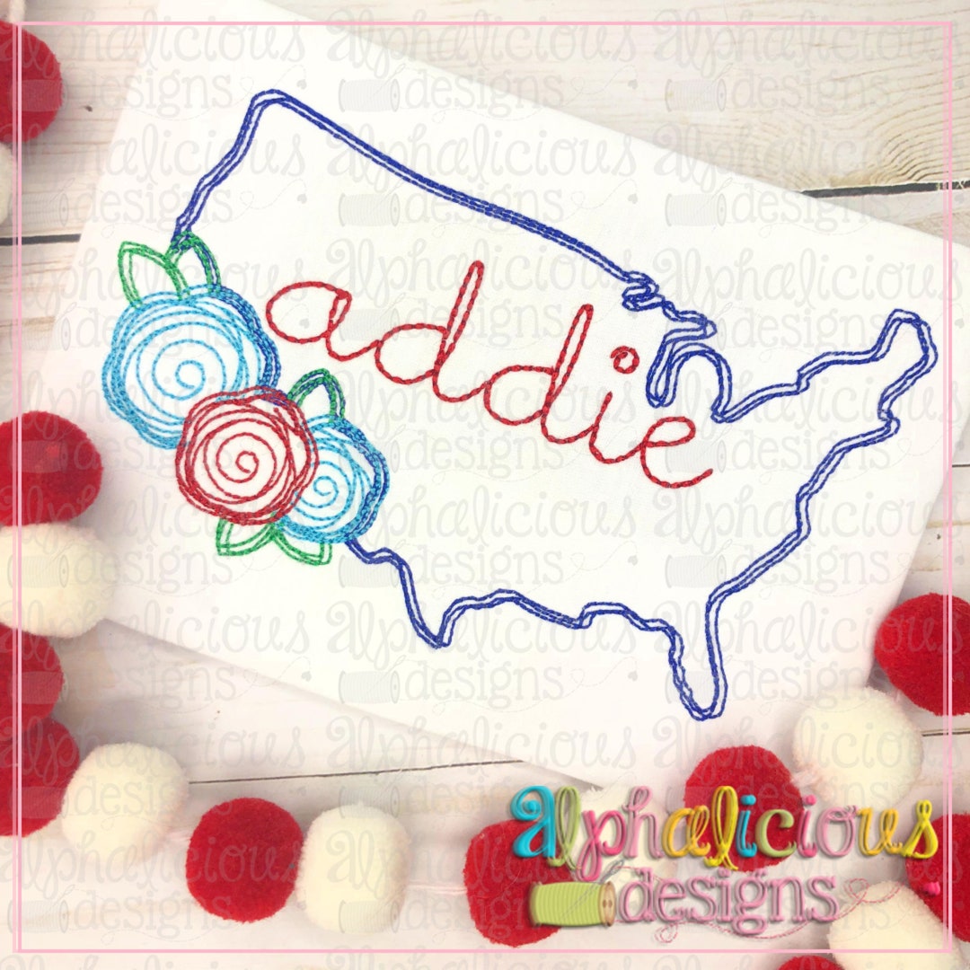 Floral USA Scribble Embroidery Design Digitized Design Instant Download ...