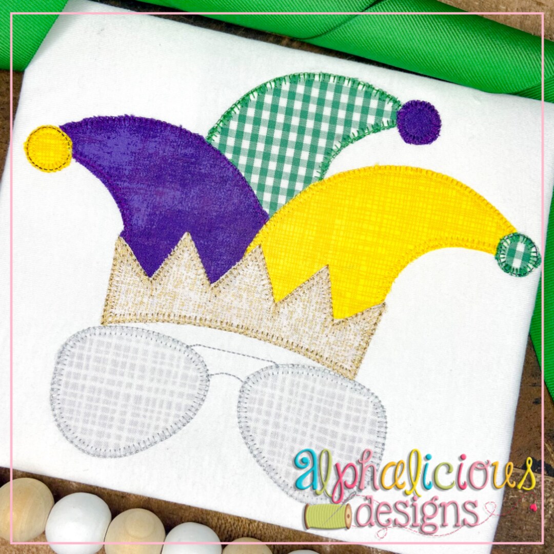 Buy Jester Hat With Sunglasses Applique Design Blanket Stitch Mardi ...