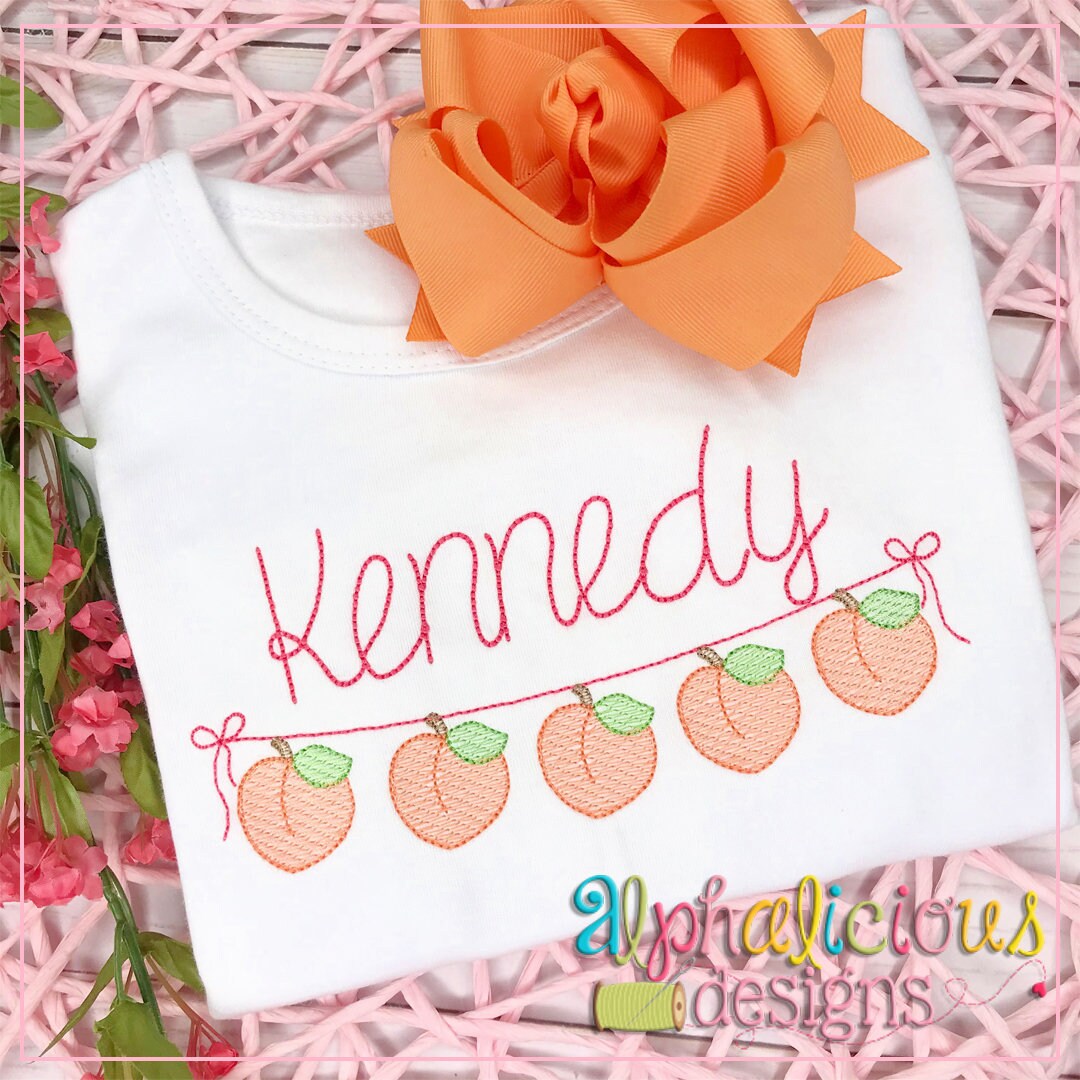 Peach Bunting - Sketch Embroidery Design- Vintage Fruit Monogram Banner ...