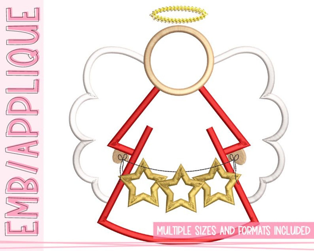 Angel With Stars Satin Stitch Christmas Angel Satin Design - Etsy