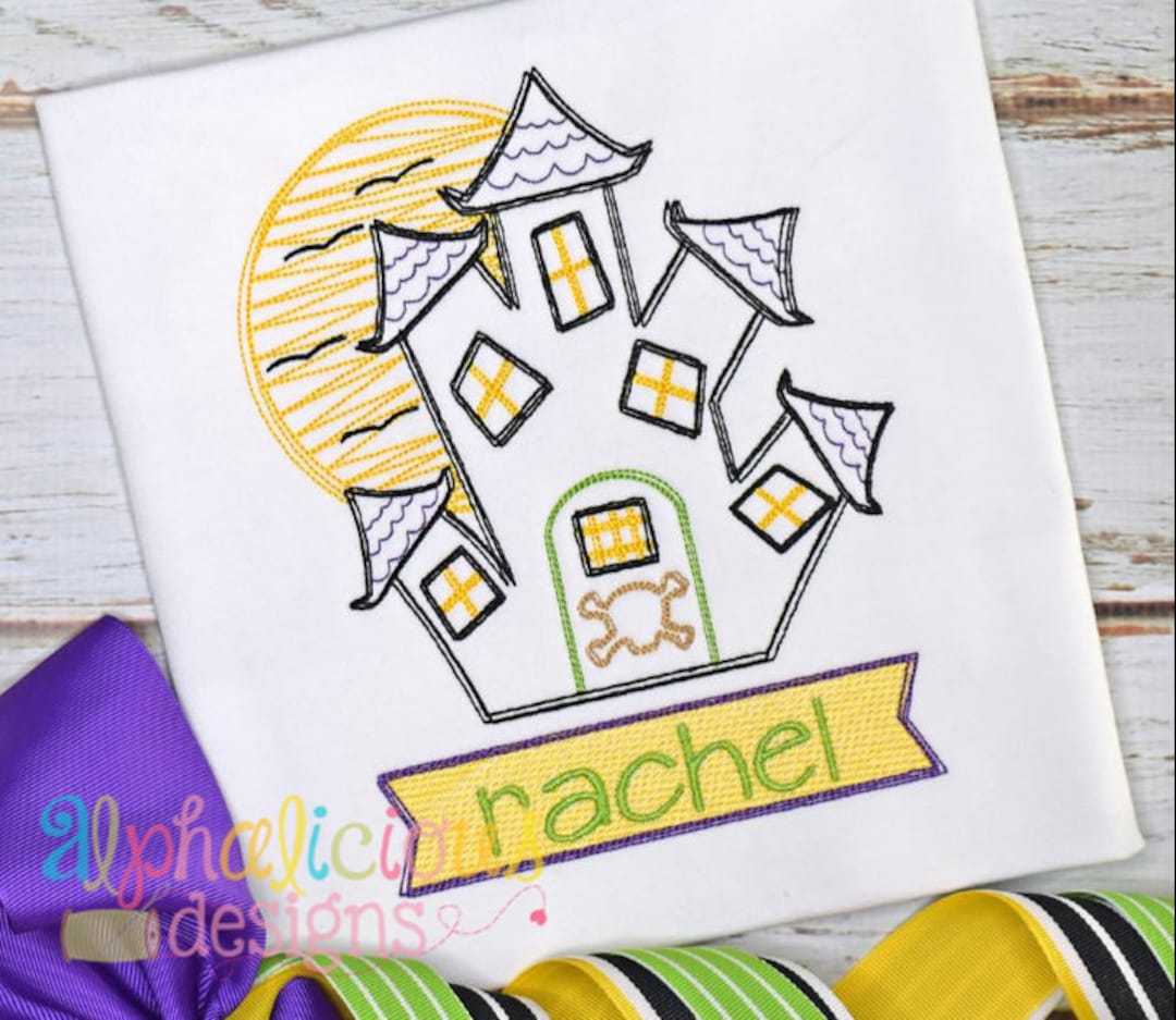 Haunted House Embroidery Design: Scribble Stitch (digital Download) - Etsy