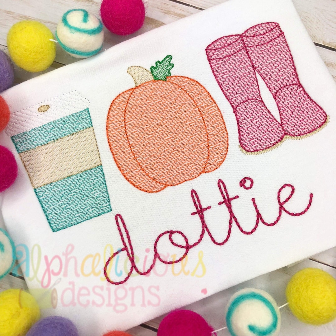 Preppy Girl Fall - Three in a Row - Sketch - Embroidery Design - Quick ...