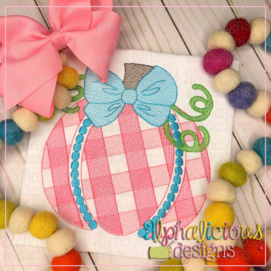 Buffalo Check Pumpkin With Bow - Sketch - Embroidery Design - Instant ...