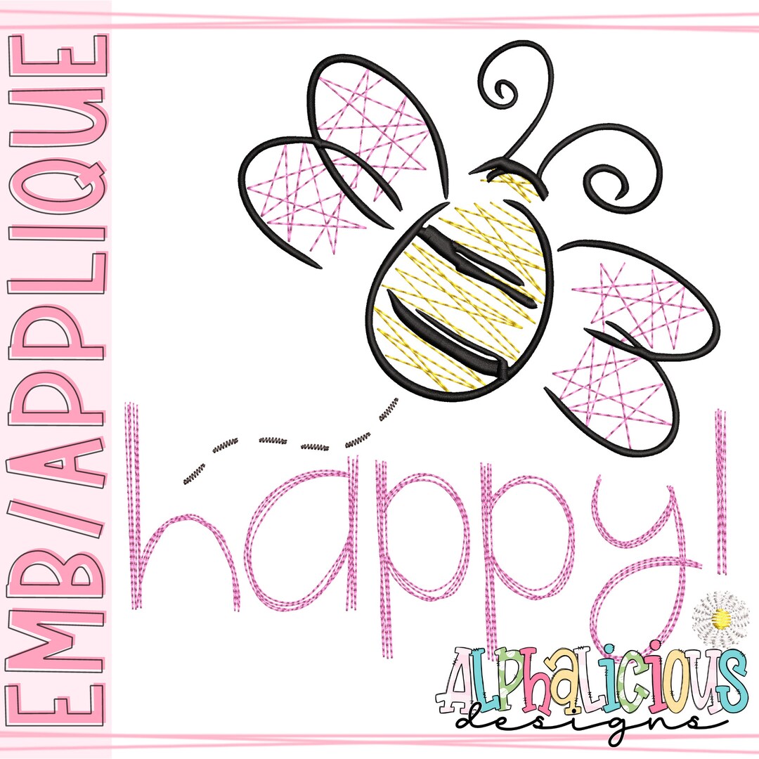 Bee Happy - Scribble Fill - Embroidery Design - Instant Download - 6 ...