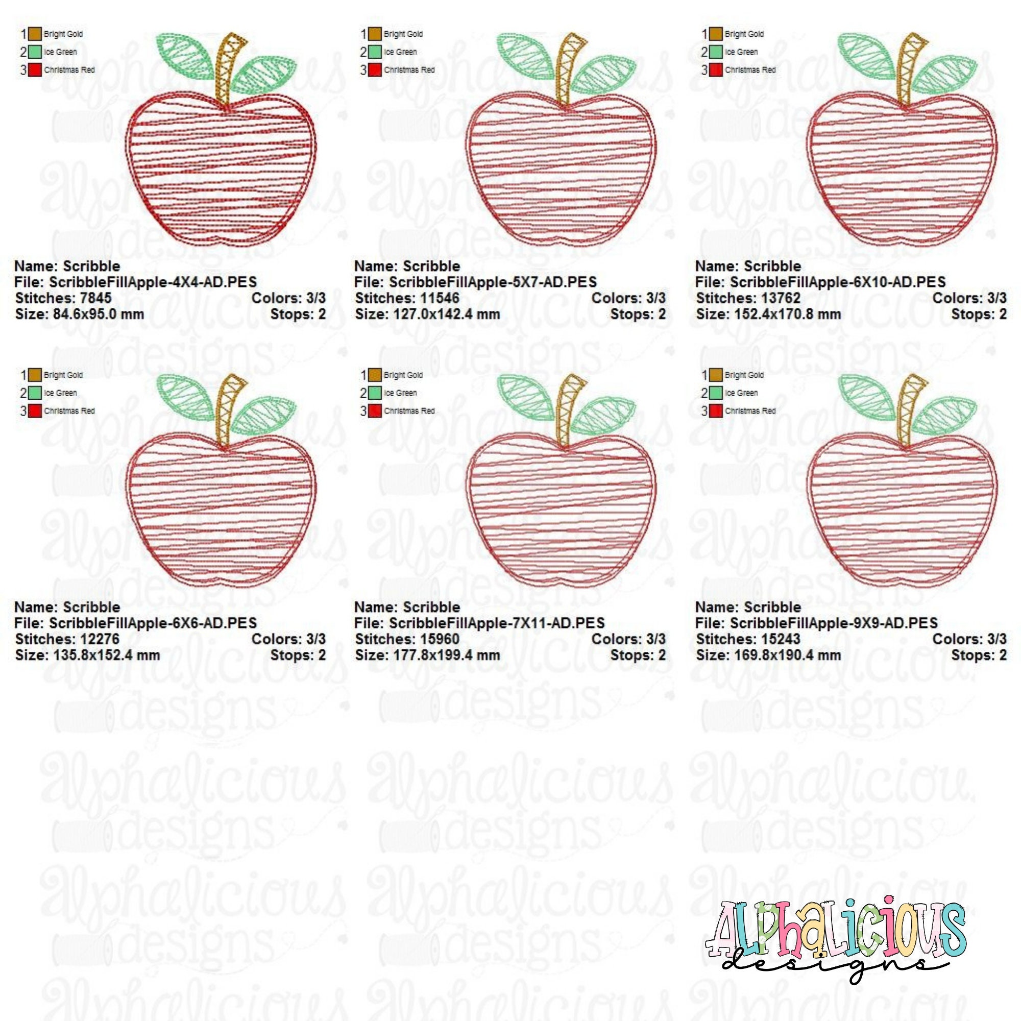 Scribble Fill Apple Embroidery Design Instant Download - Etsy