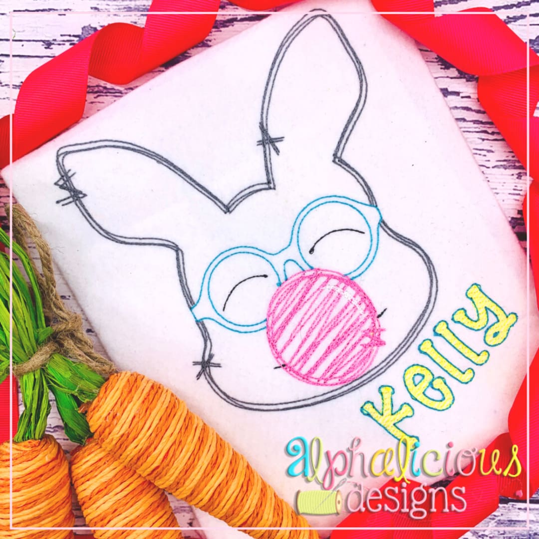 Bunny With Bubble Scribble Embroidery Design (instant Download) - Etsy