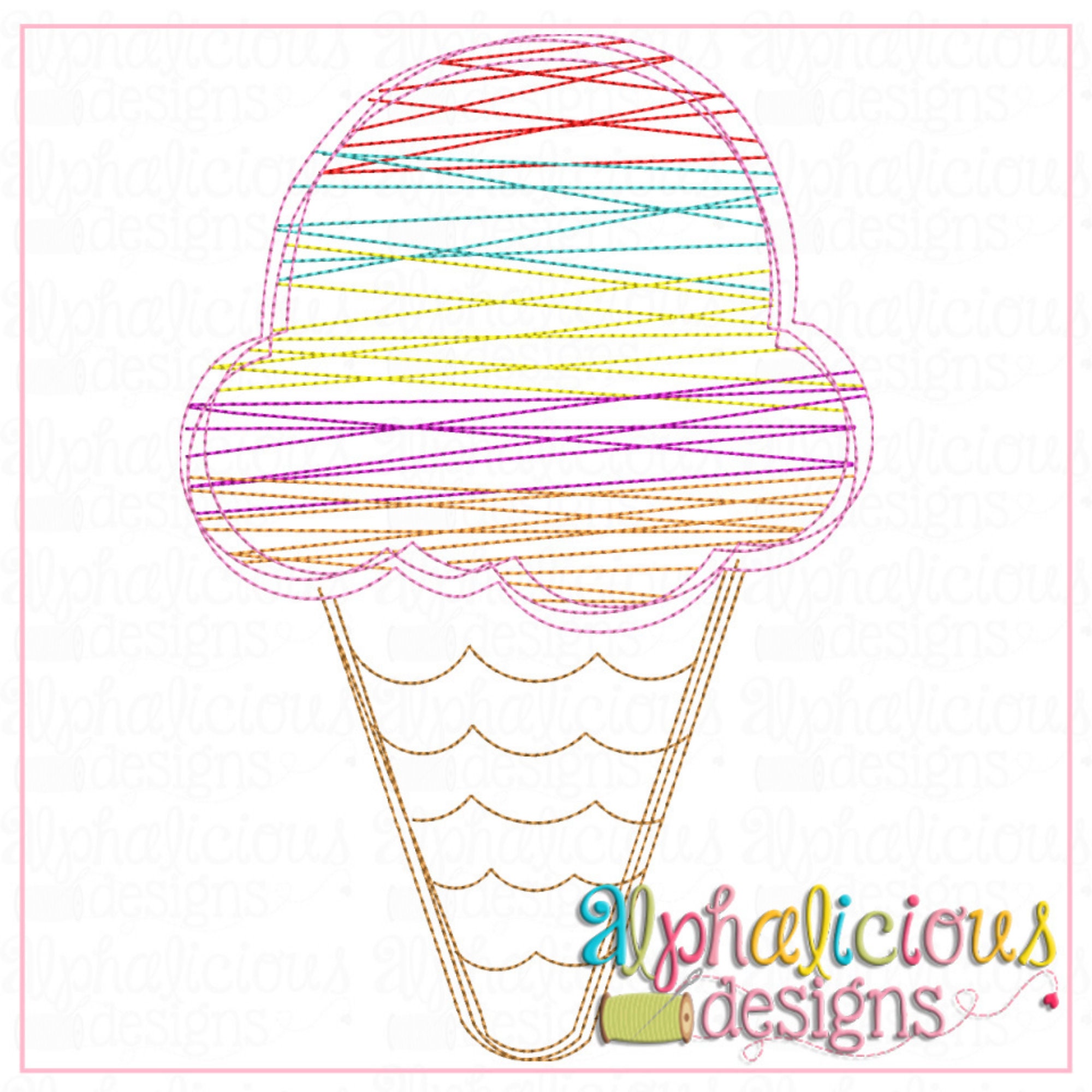 Ice Cream Rainbow Scribble Fill Scribble Embroidery | Etsy