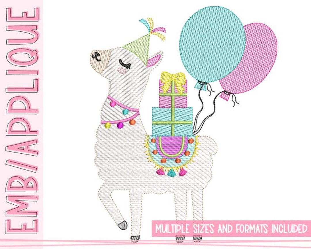 Party Llama-sketch Designs - Llama Embroidery Designs - Birthday Llama ...