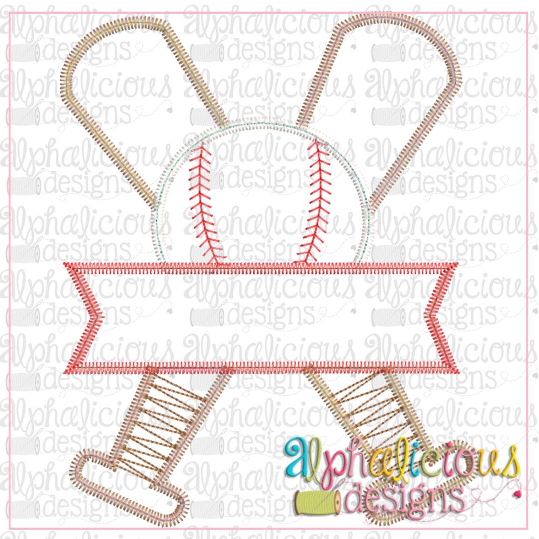 Baseball Bat and Banner - Zigzag- Embroidery Design - Instant Download ...