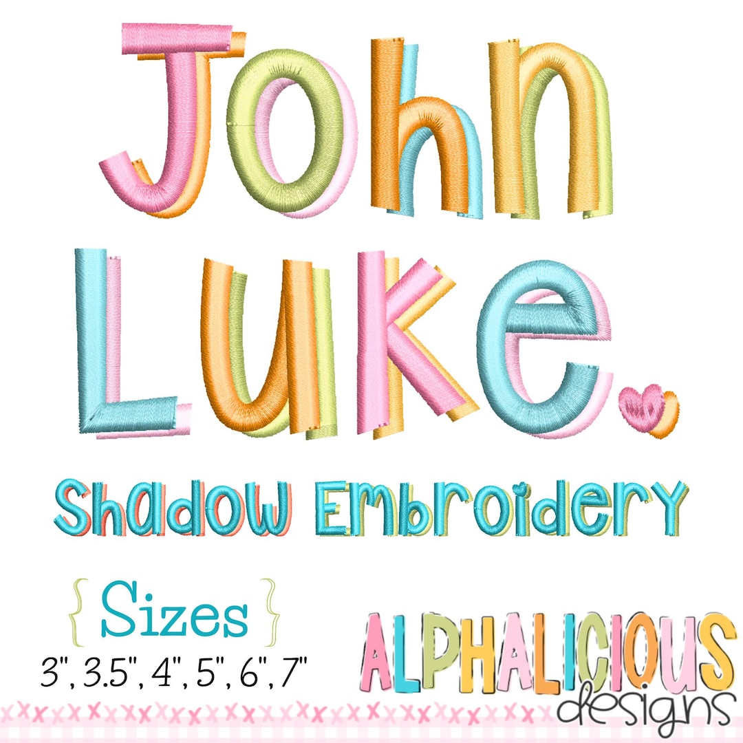 Shadow Embroidery Font: Satin Stitch Monogram (3-7 Inch) (digital ...