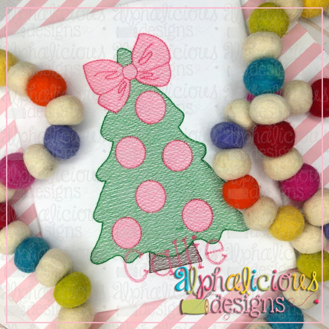 Polka Dot Tree and Bow - Sketch - Embroidery Design - Instant Download ...