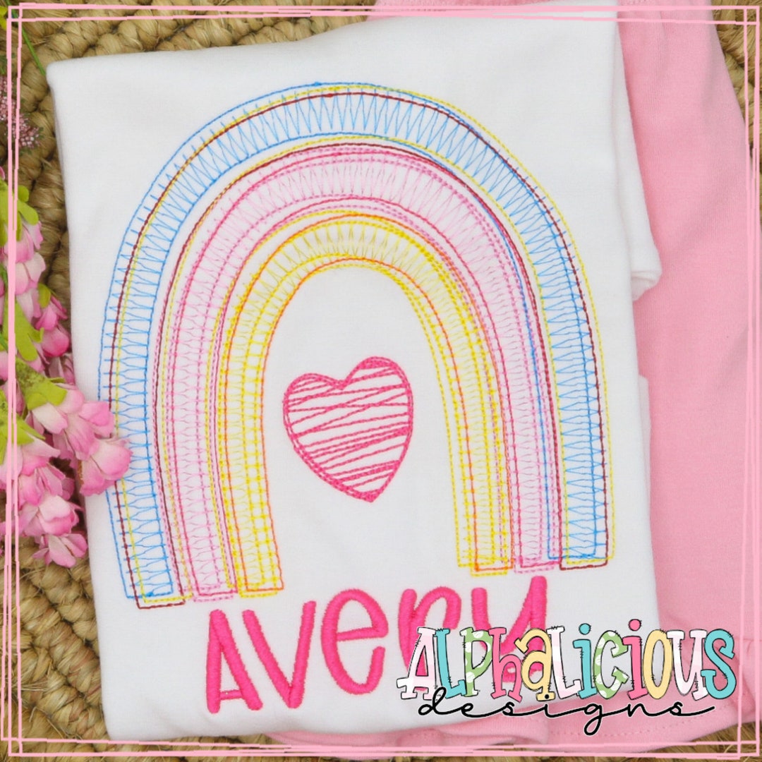 Rainbow With Heart - Scribble Fill - Embroidery Design - Instant ...