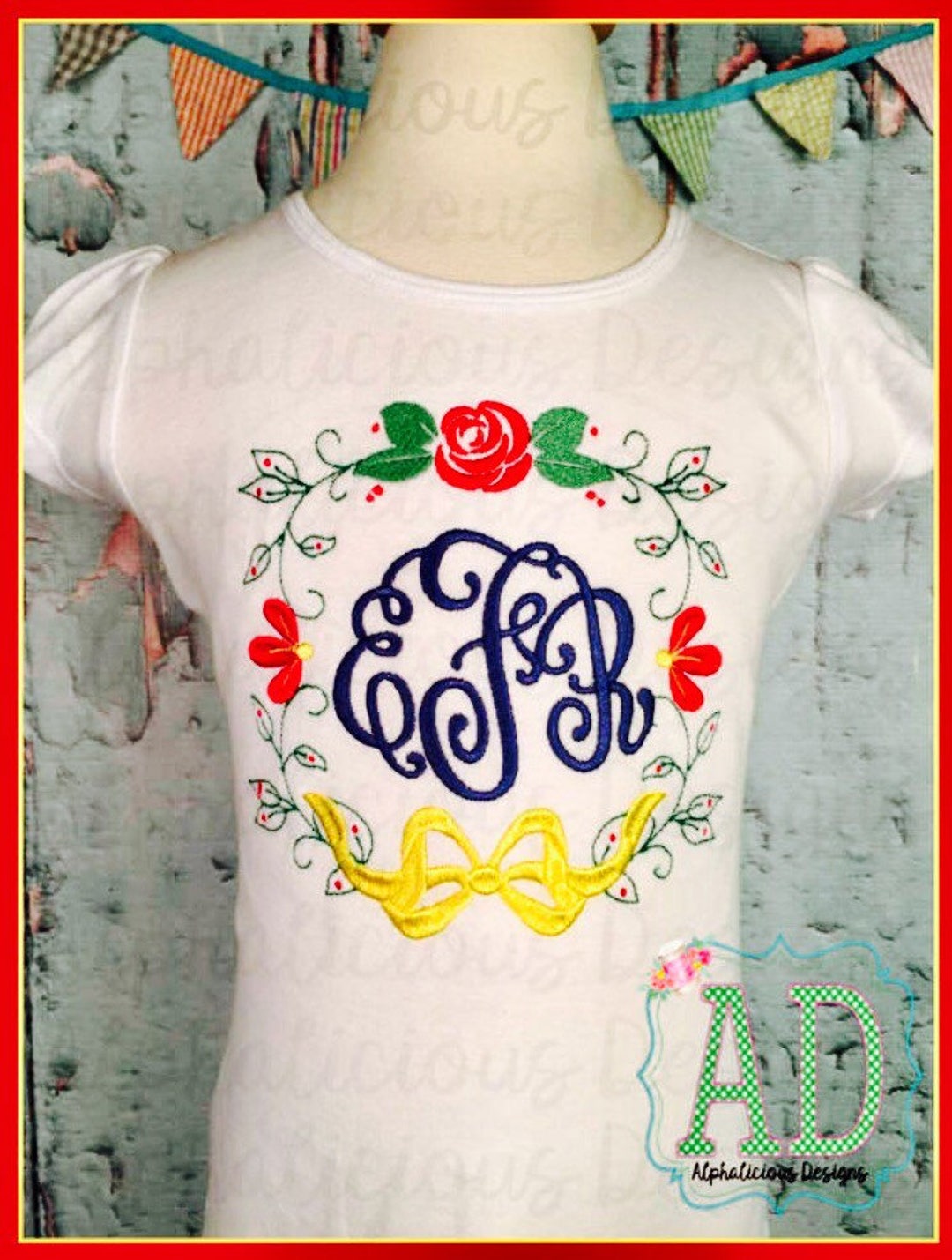 Elegant Rose Beauty and the Beast Inspired Monogram Frame With Bow ...