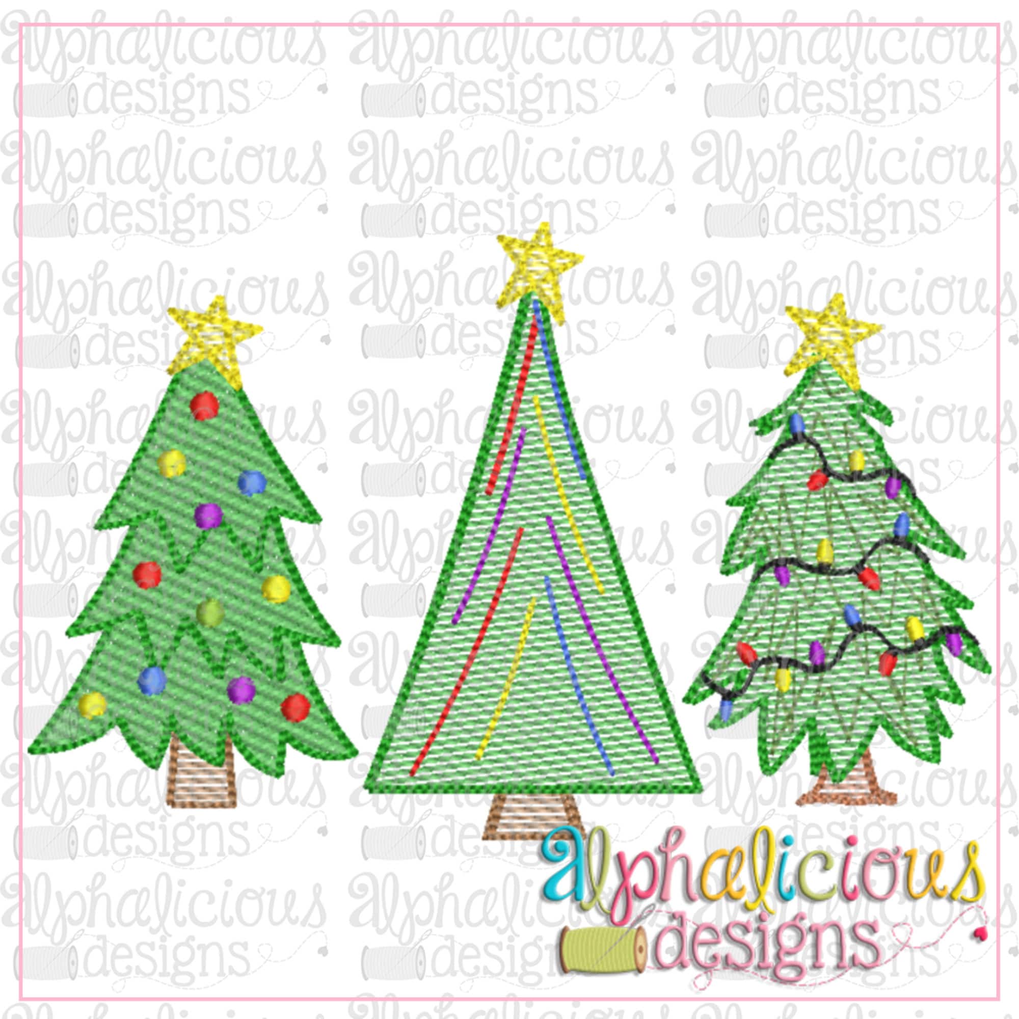 Tree Trio - Sketch - Embroidery Design - Quick Stitch - Instant ...