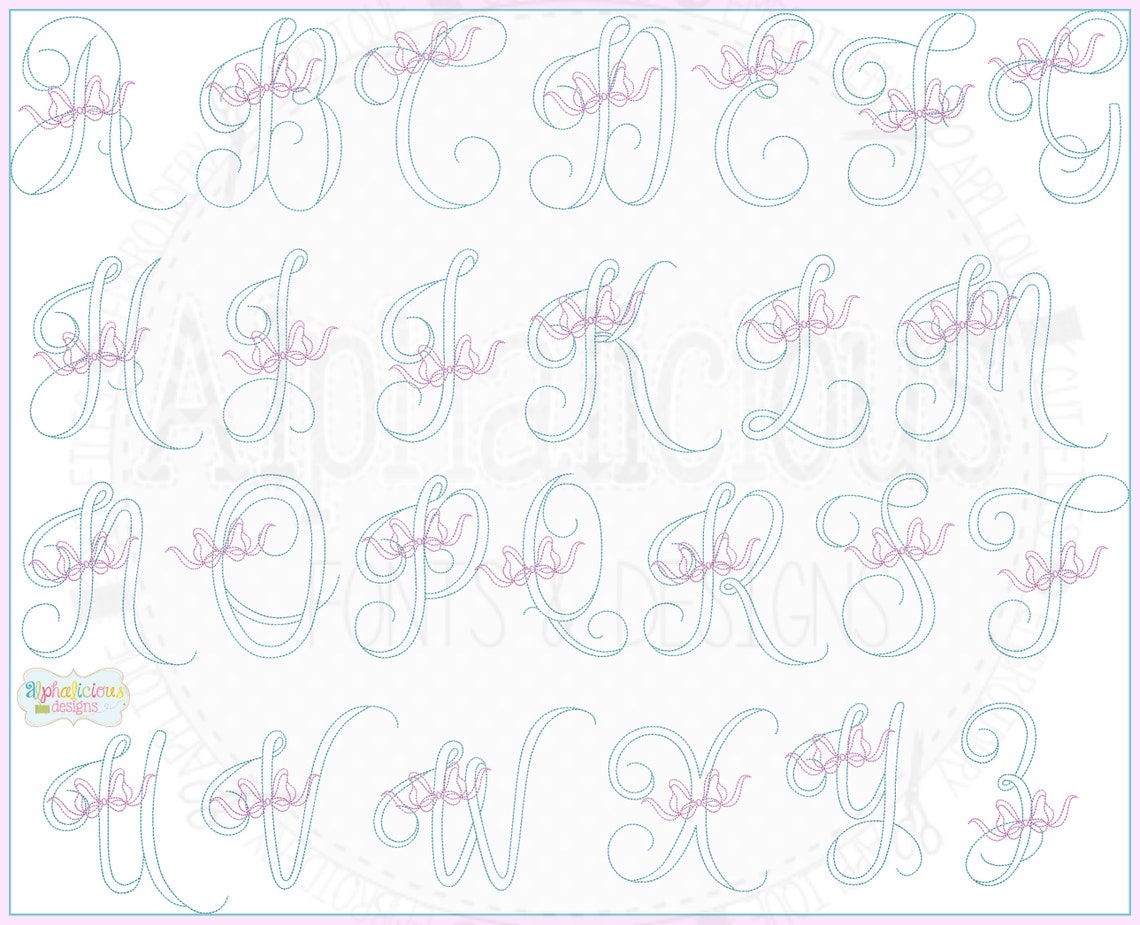 Vintage Bow Embroidery Font Cursive Embroidery Font | Etsy