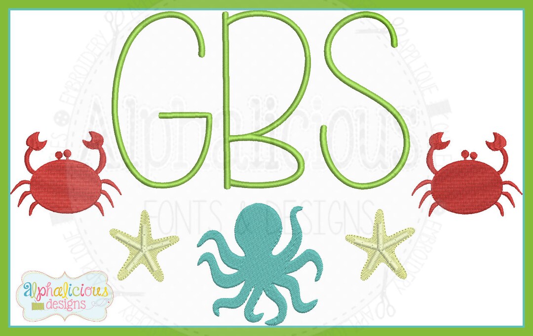 Whimsy Ocean Life Monogram Frame- Ocean-beach-sea Life- Digitized ...