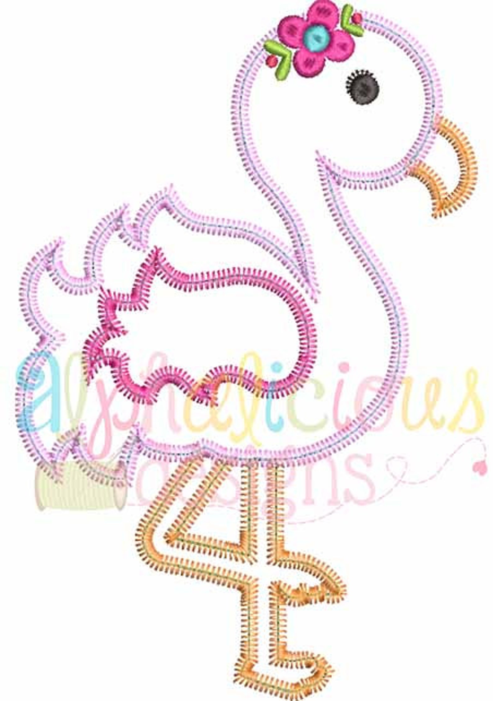 Sweet and Sassy Flamingo - Zigzag Applique Design - Quick Stitch Design ...