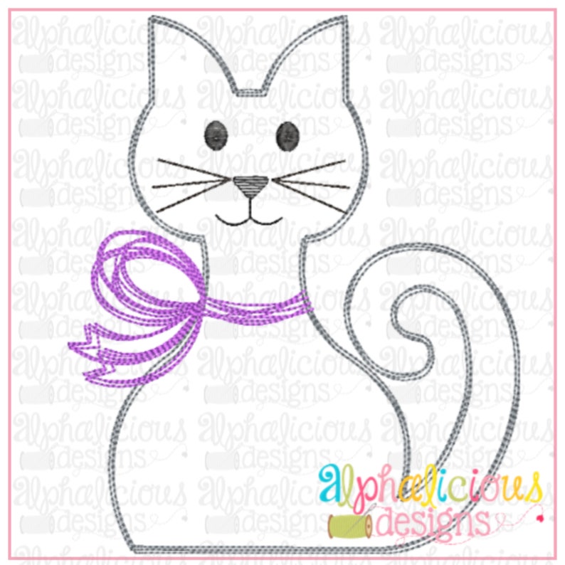 Kitty With Bow Scribble Embroidery Design Instant - Etsy