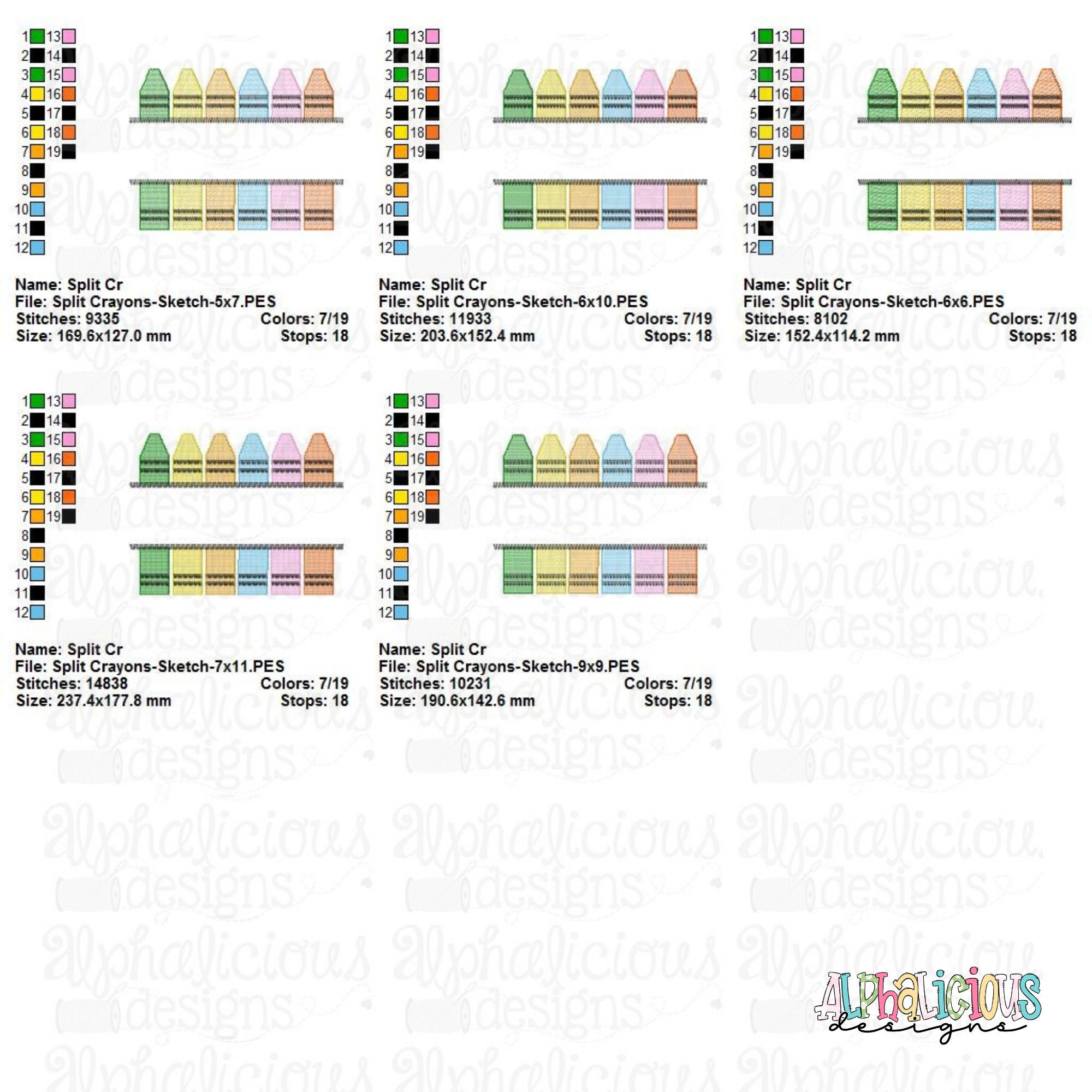 Split Crayons Sketch Embroidery Design Instant Download - Etsy