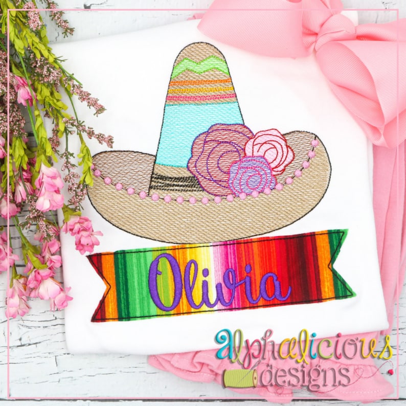 Floral Sombrero Sketch Embroidery Design: Cinco De Mayo (instant ...