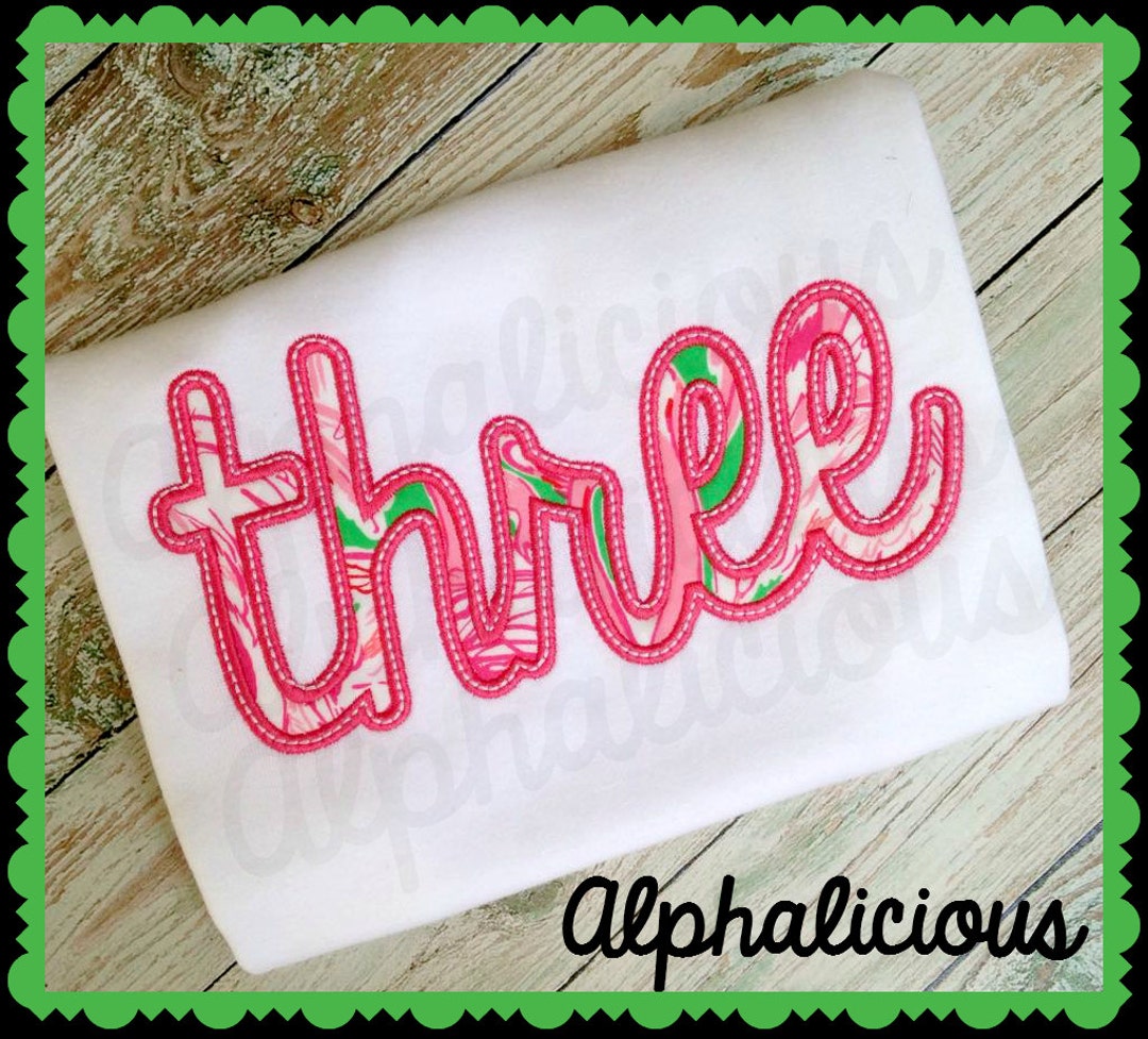 THREE- Cursive Applique Font/design - Etsy
