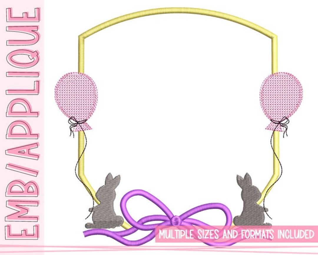 Bunny With Balloon Heirloom Frame Design - Bunny Embroidery Frame ...