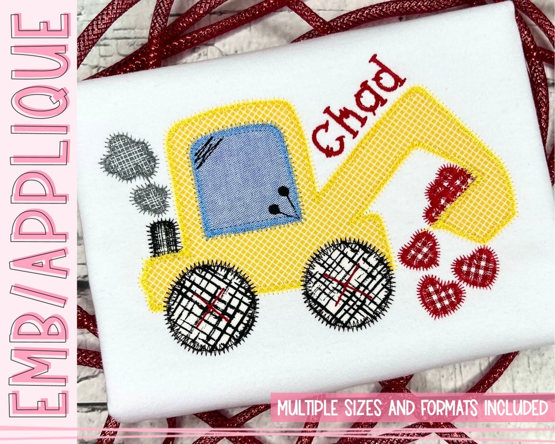 Funky Backhoe With Hearts Zig Zag Applique Design Valentines Day ...
