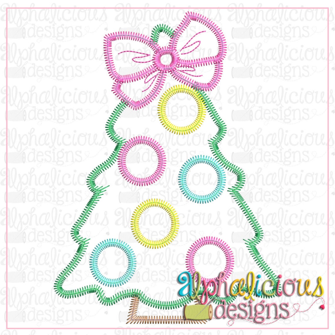 Polka Dot Tree and Bow Zigzag Applique Design Instant - Etsy