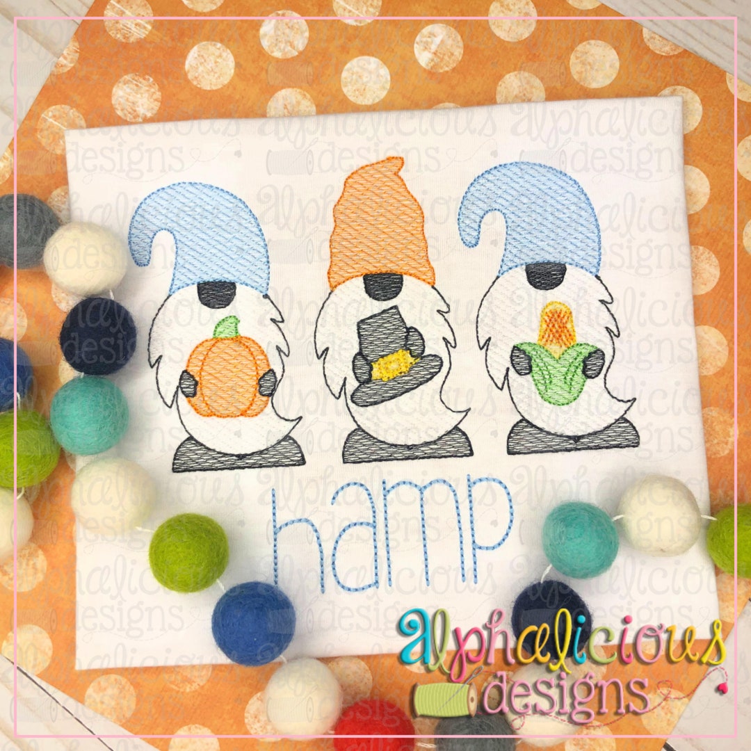 Thankful Gnomes - Sketch - Embroidery Design - Instant Download - 5 ...