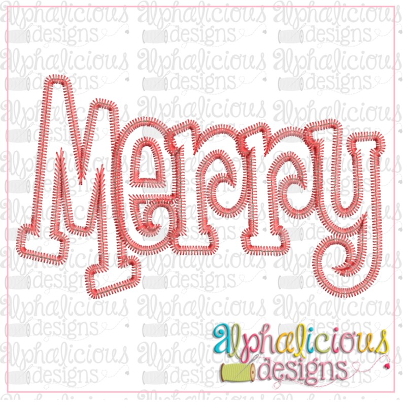 MERRY Applique Word Zigzag Applique Design Instant - Etsy