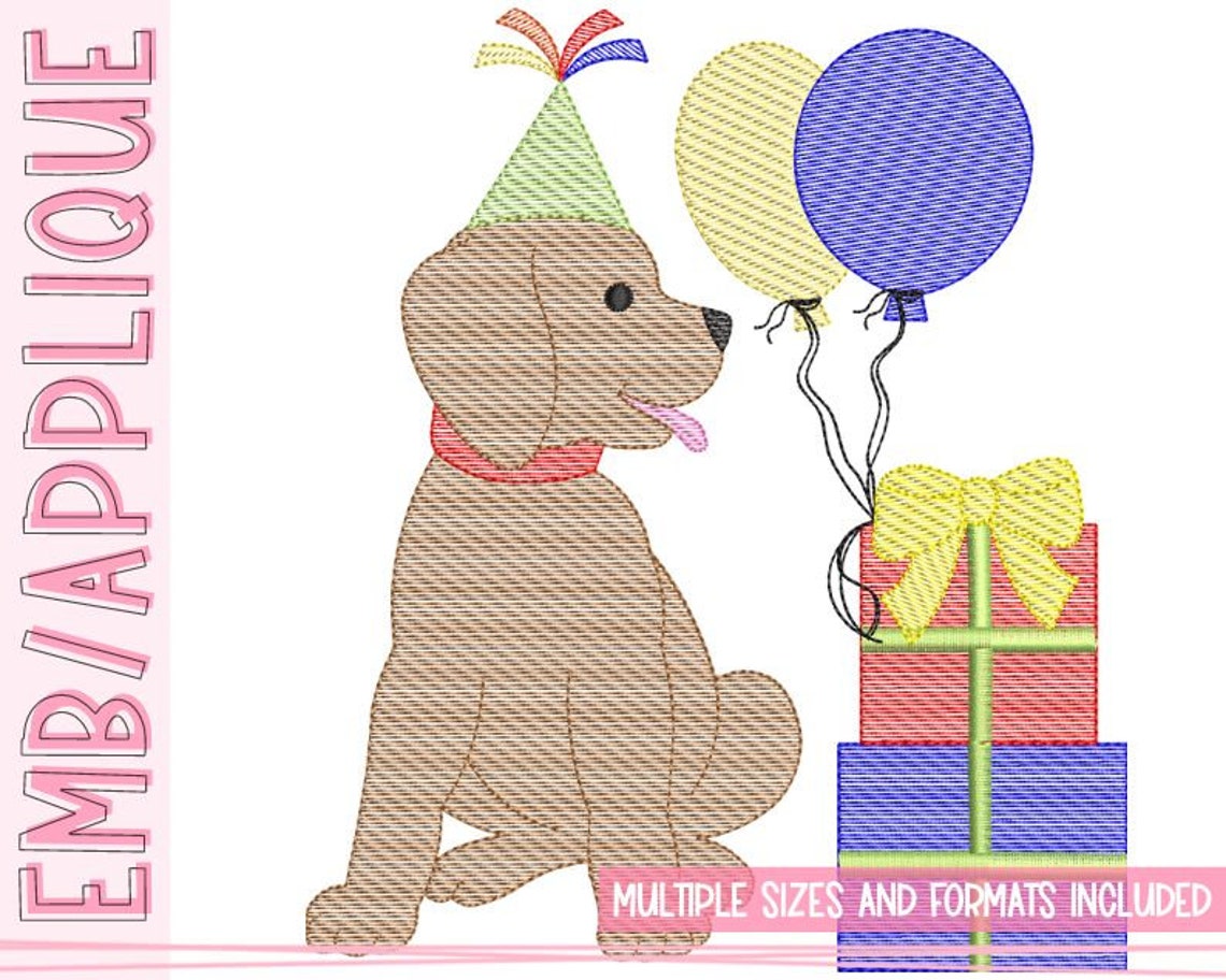 Birthday Pup-sketch Design Birthday Embroidery Designs Pup - Etsy