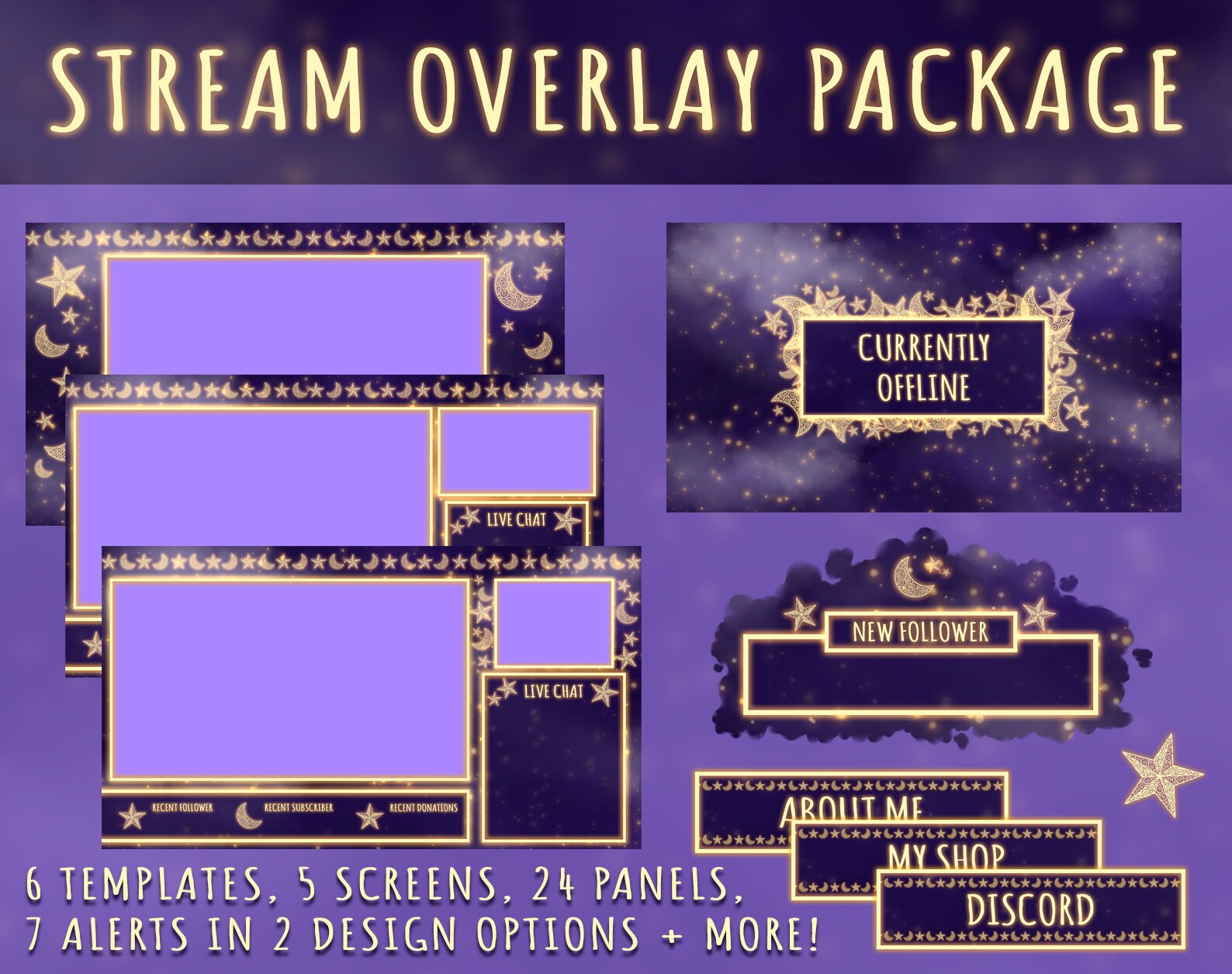 Purple Clouds Stream Overlay Package For Twitch Celestial | Etsy