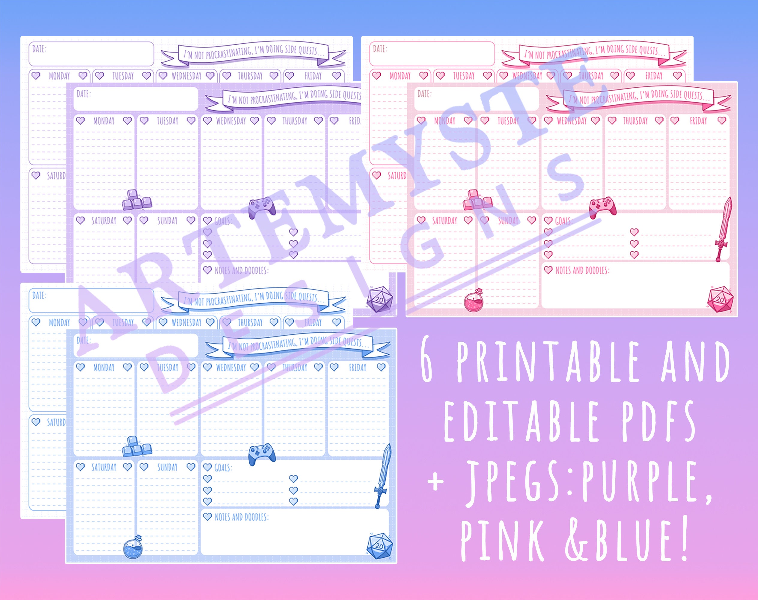 Cute Gamer Themed Week Planner PDF | Digital Download | Printable ...