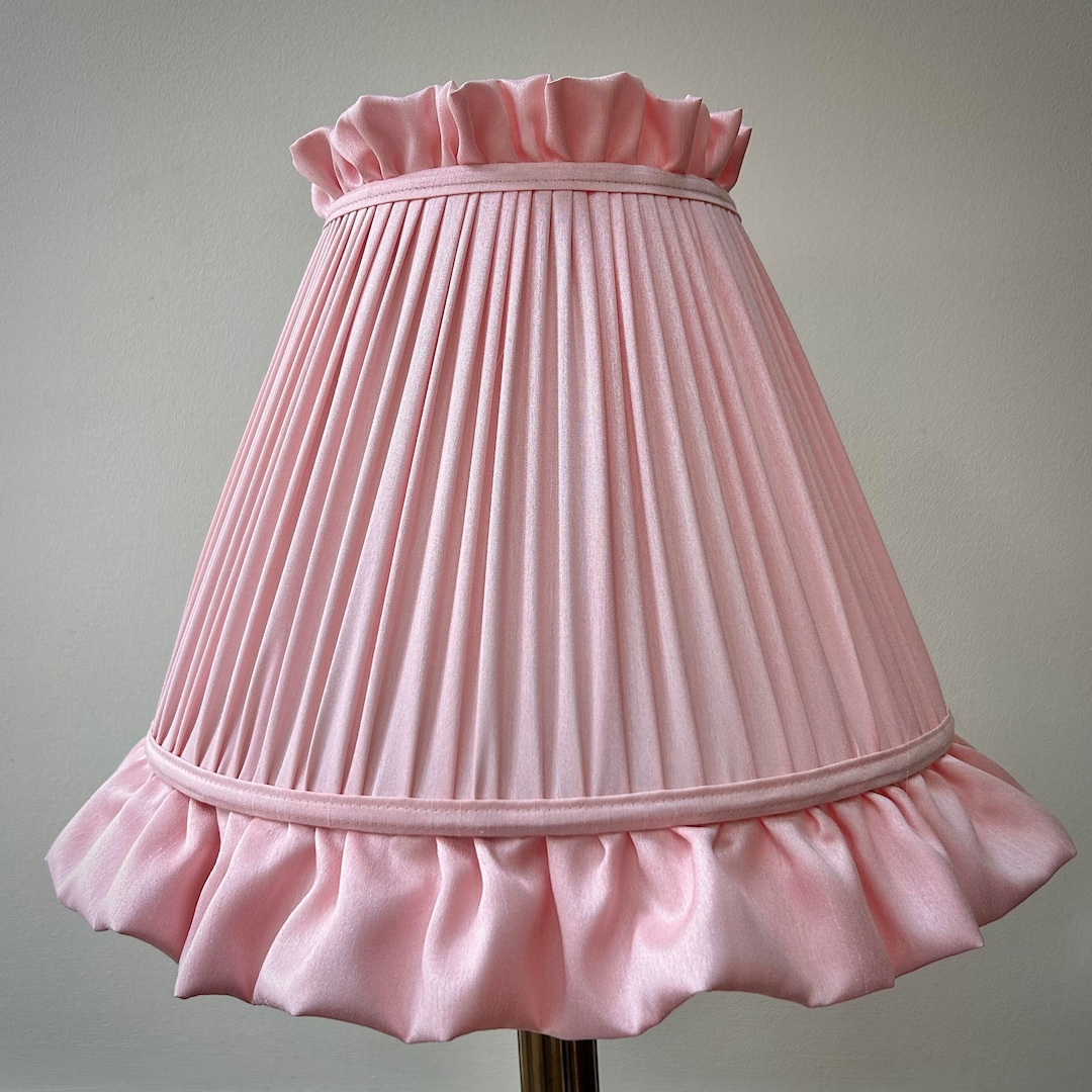 Baby Pink Pleated and Ruffle Edge Fabric Lampshade for Bedside Table ...