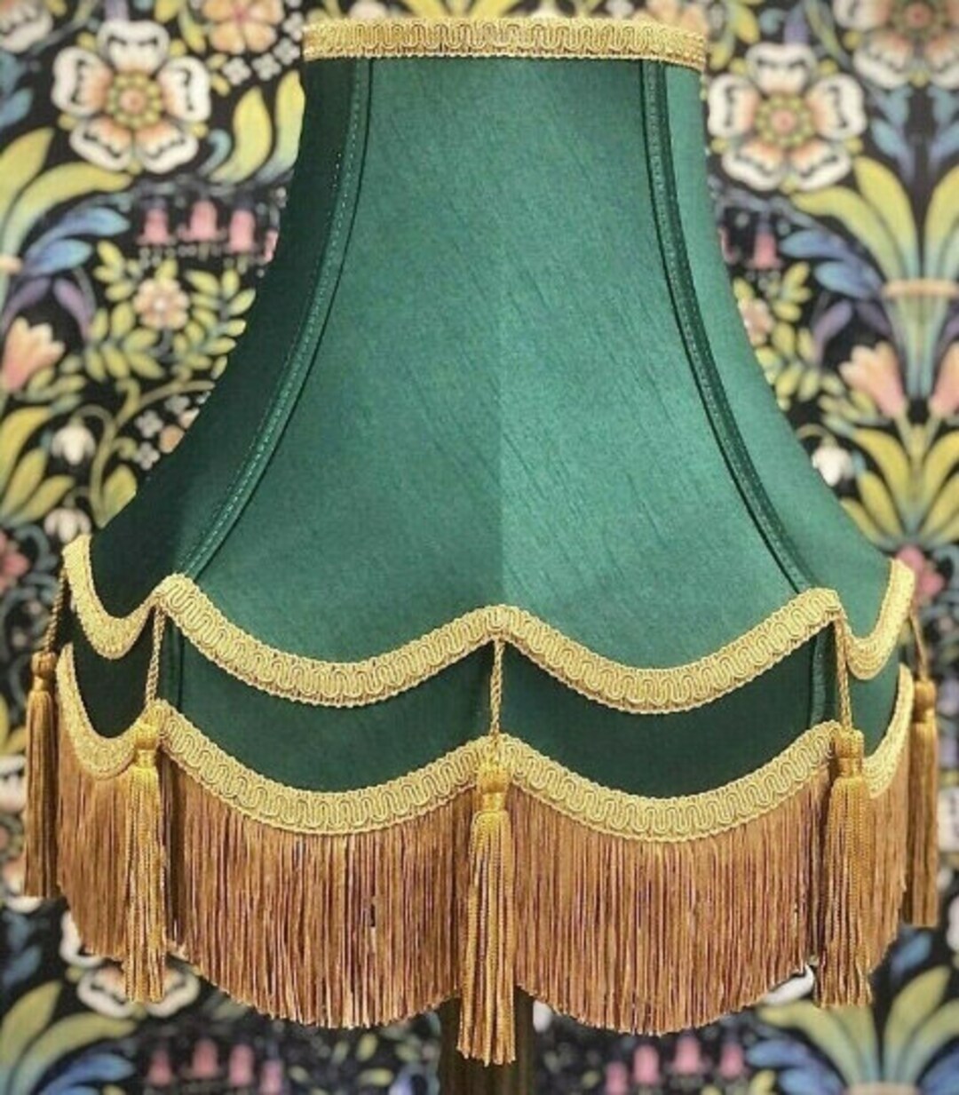 Dark Green and Gold Gallery Fabric Lampshade for Bedside Table Floor ...
