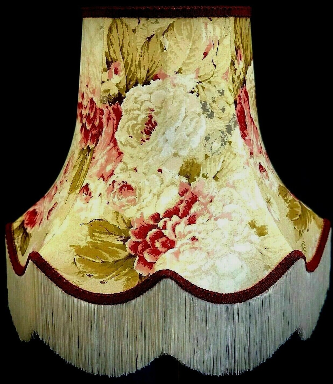 Chintz Floral Burgundy Red and Cream Fabric Lampshade for Bedside Table ...