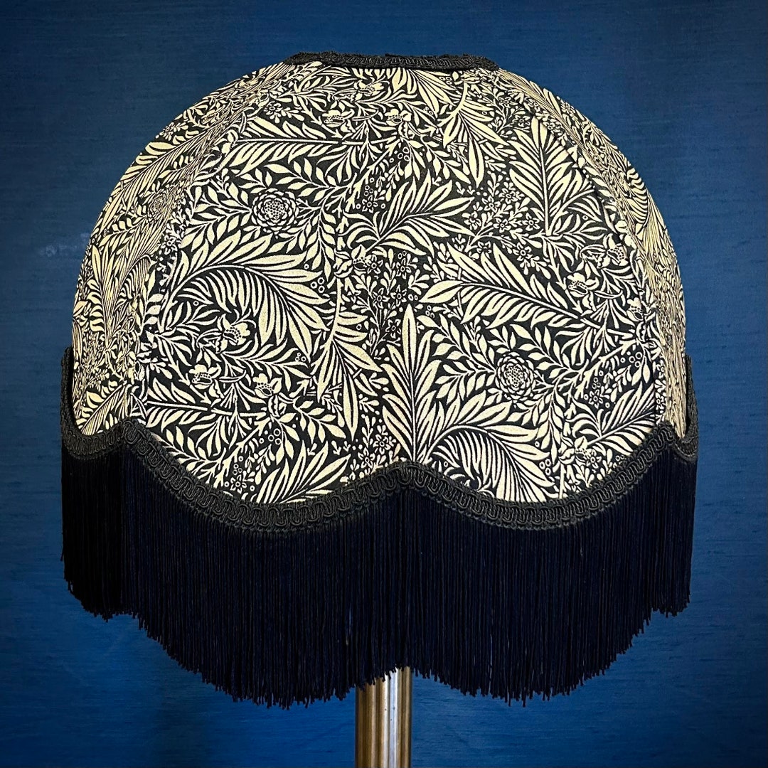 William Morris Larkspur Ebony Black Dome Fabric Lampshade for Bedside ...