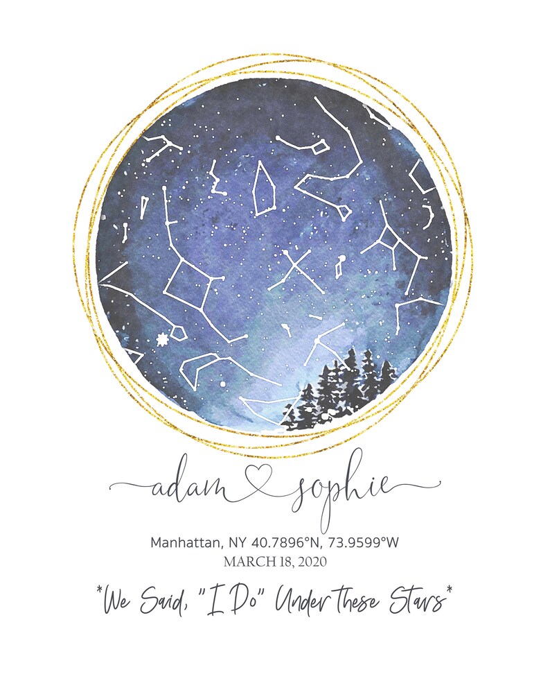 Custom Night Sky Star Map Personalized Watercolor Celestial | Etsy