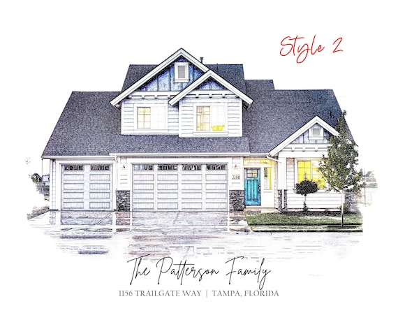 Pencil Sketch of Home Custom Digital House Sketch Custom | Etsy