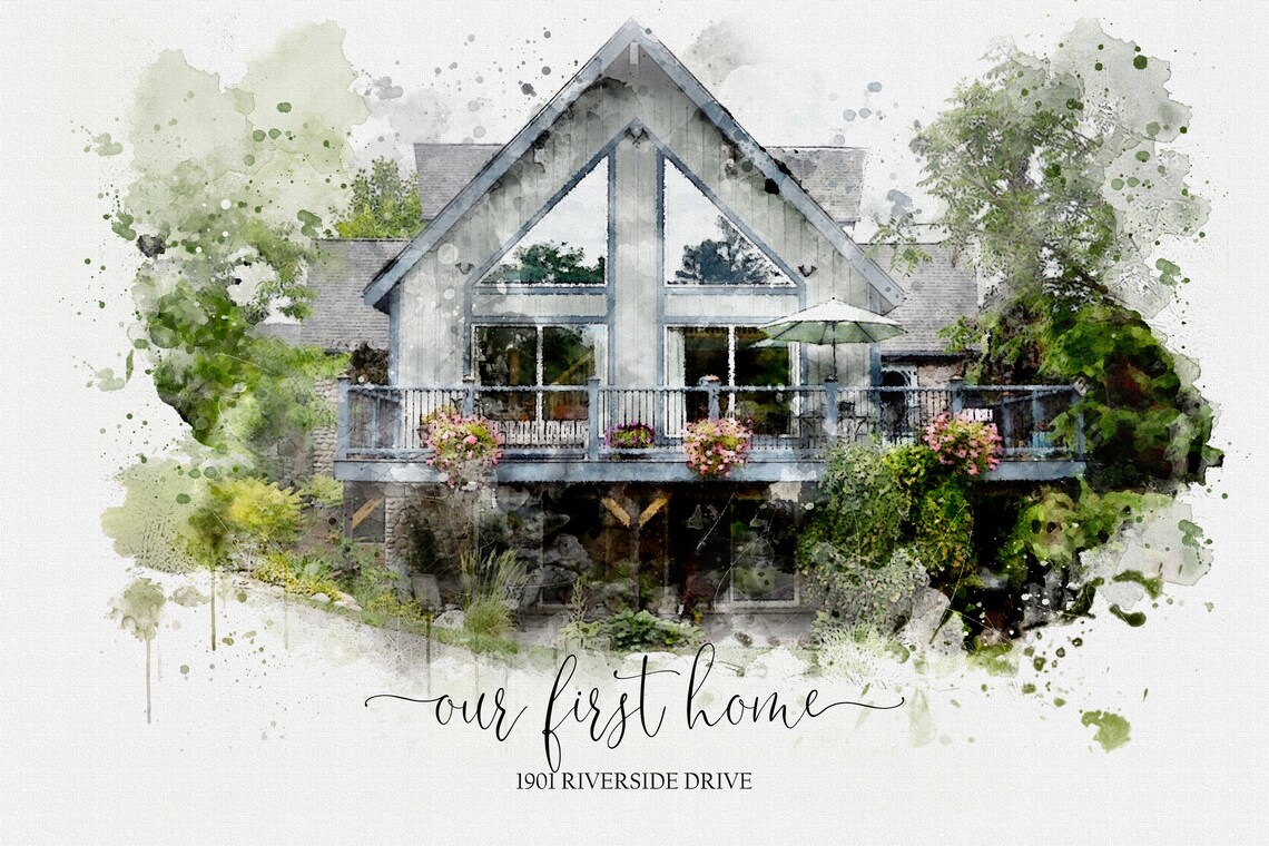 Custom Home Portrait - Custom First Home Gift - Home Art - House ...