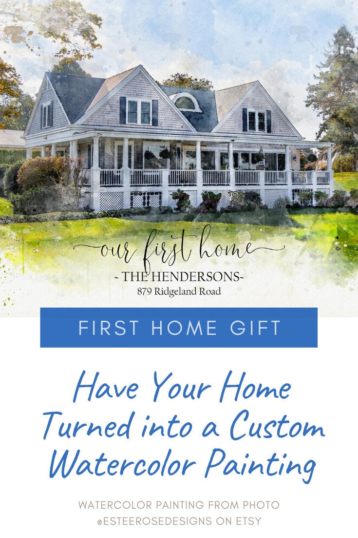 Custom First Home Gift - House Drawing From Photo - Watercolor House ...