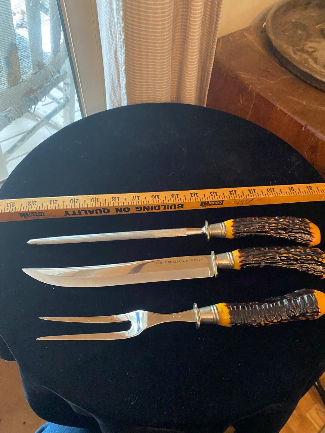 Vintage Flint Carving Set With Bakelite Antler Handles - Etsy