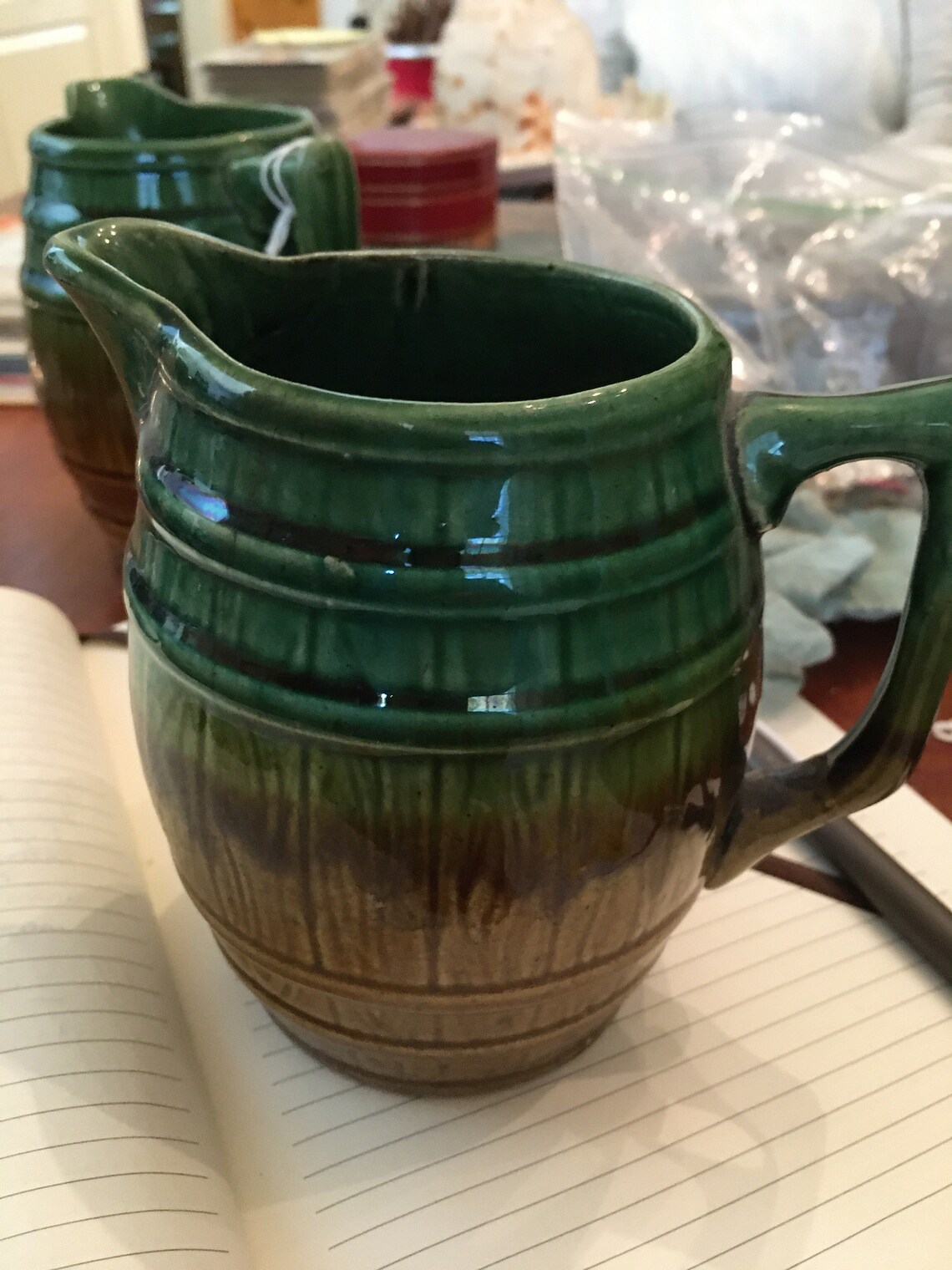 Vintage Barrel Pottery Pitcher - Etsy