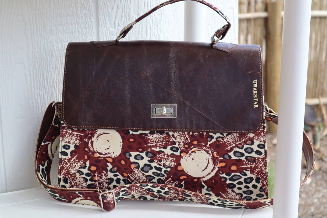Woodin Fabric Briefcase Bag, Leather and Fabric Combination, Gift for ...