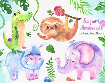 African Animals Clipart Safari Clip Art. Watercolor Cute | Etsy